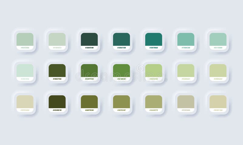 Green Pastel Colour Palette. Vector. Catalog Samples Green in RGB HEX ...