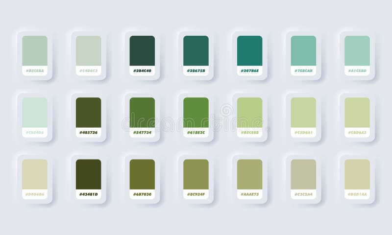 Green Pastel Colour Palette. Vector. Catalog Samples Green in RGB HEX ...