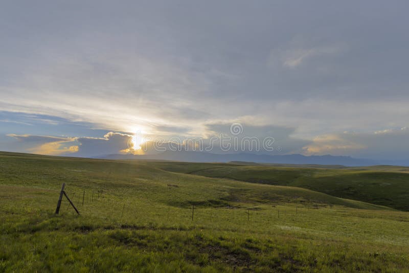 Green pastures at sunset stock image. Image of cloud - 144212295