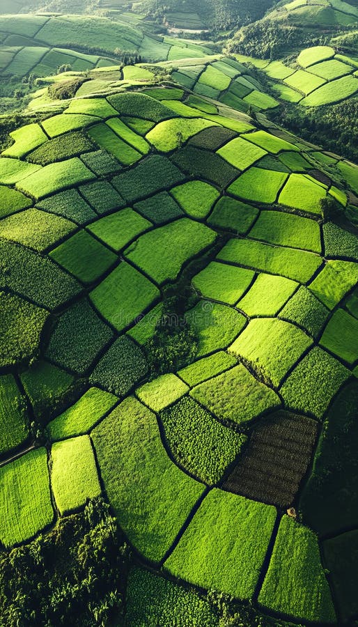 Green Patchwork Landscape Aerial View of Vibrant Agricultural Fields in ...