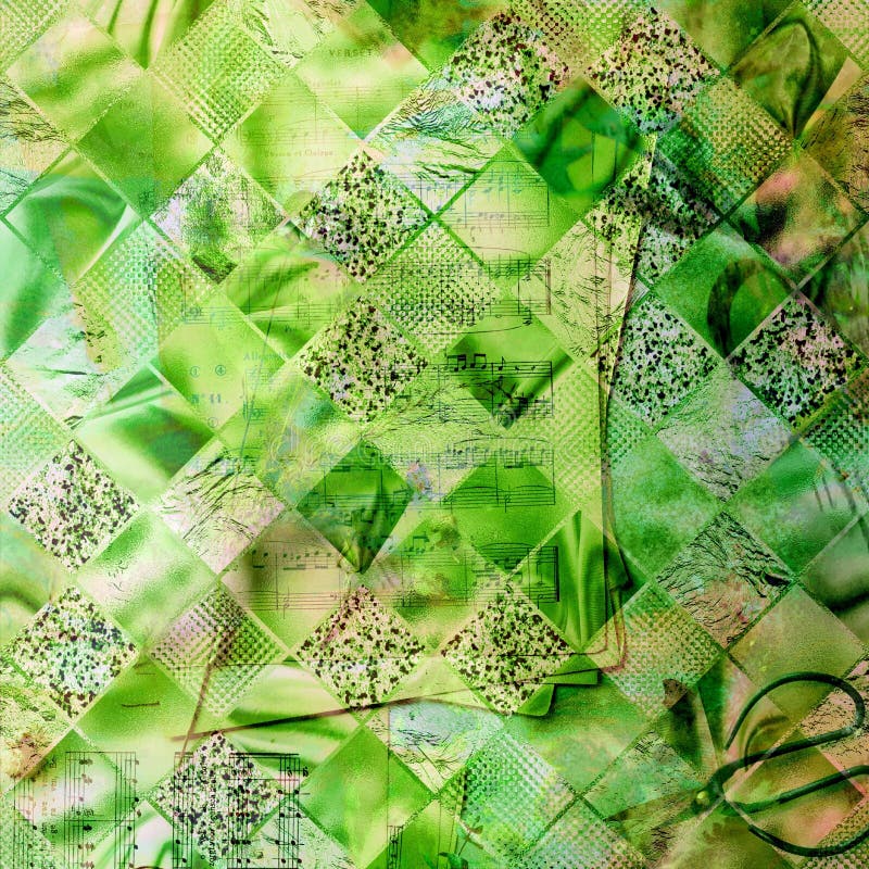 A Green Patchwork Quilted Background Showing Square Pattern Designs ...