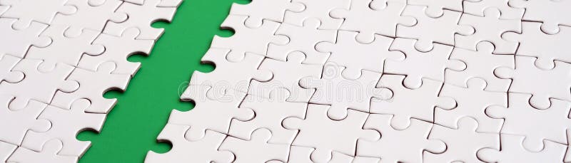 The Green Path is Laid on the Platform of a White Folded Jigsaw Puzzle ...