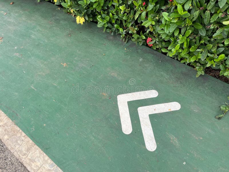 A Green Pathway with a White Directional Arrow, Alongside Some Plants ...