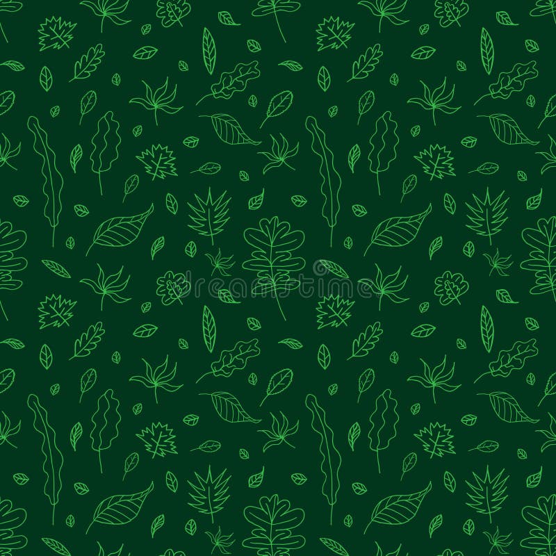 Green Pattern with Hand Drawn Line Leaves Stock Vector - Illustration ...