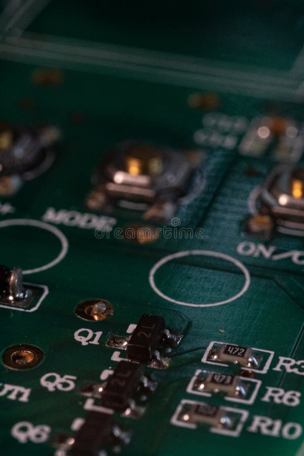 Green PCB with Various Electronic Components Soldered in Place Stock ...