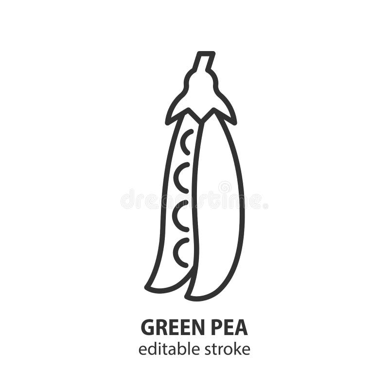 Green Pea Line Icon. Pea Pod Vector Sign Stock Vector - Illustration of ...
