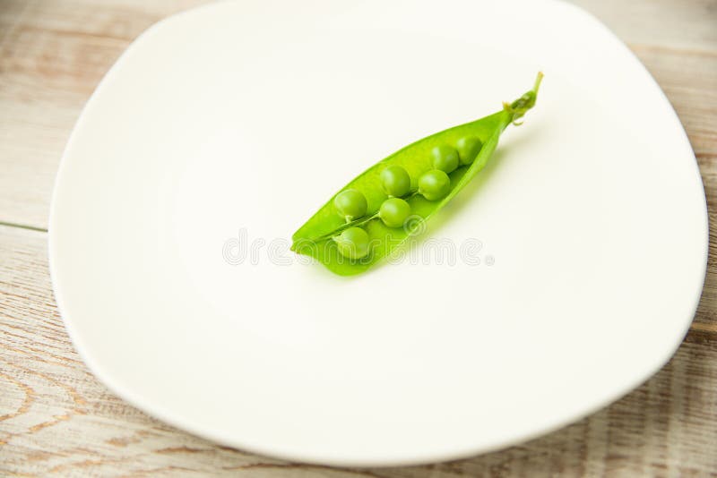 Green Pea Pod on the Big White Plate. Stock Image - Image of bean ...