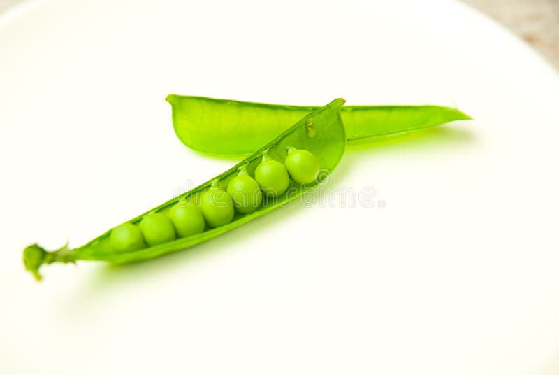 Green Pea Pod on the Big White Plate. Stock Image - Image of bean ...