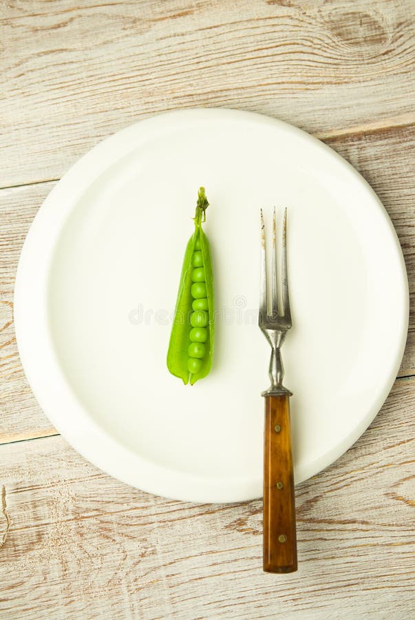 Green Pea Pod on the Big White Plate. Stock Image - Image of dish ...
