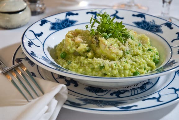 Green pea risotto stock image. Image of bowl, shrimp - 12182823