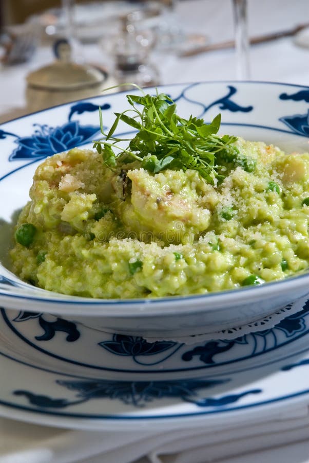 Green pea risotto stock photo. Image of bowl, shrimp - 12182826