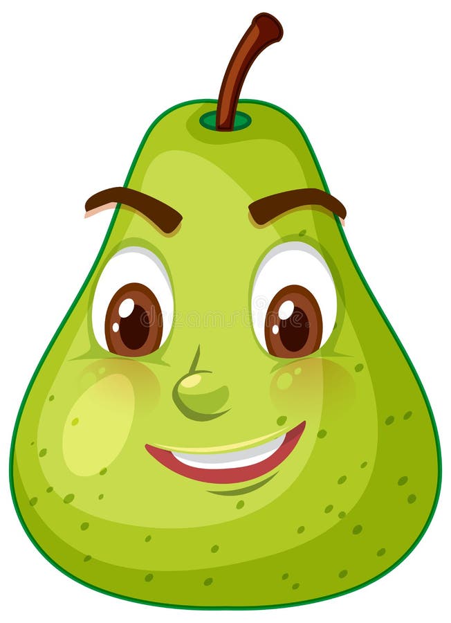 Green Pear Cartoon Character with Happy Face Expression on White ...