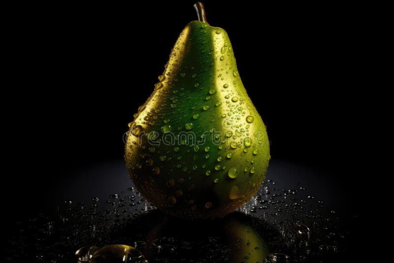 Green Pear with Drops on Black Gradient Background. Generative AI Stock ...
