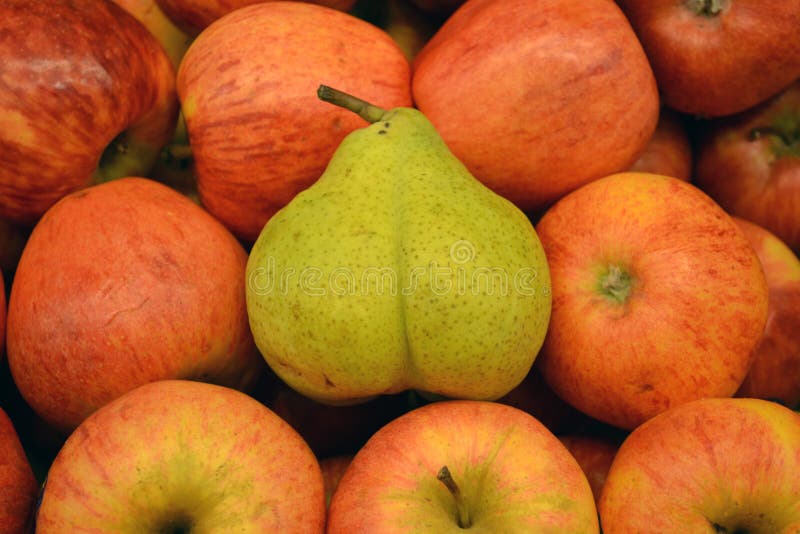 Green Pear among Red Apples Stock Photo - Image of pear, life: 91782042