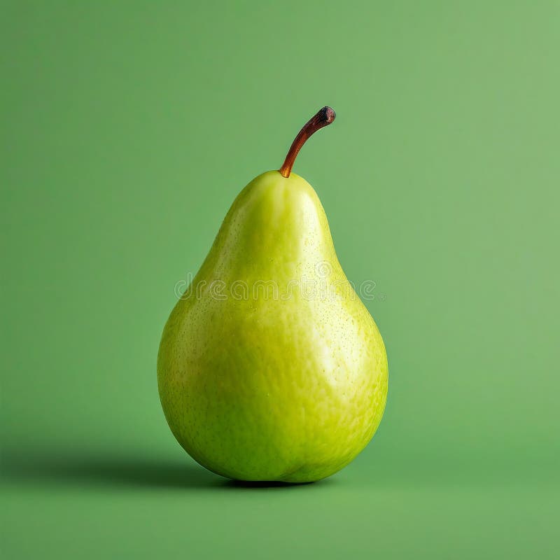 Green Pear Standing Against a Solid Green Background in Natural Light ...