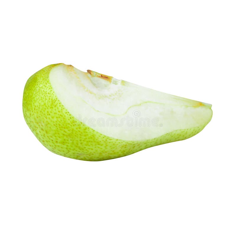 Green Pears Cut in Half and Sliced To Pieces Separately Isolated on a ...
