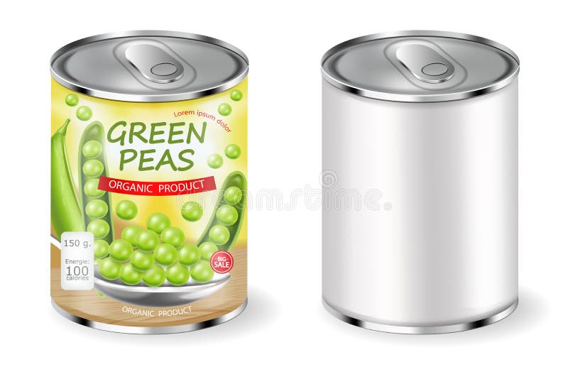 Green Peas Can Vector Realistic. Product Placement. Label Design ...