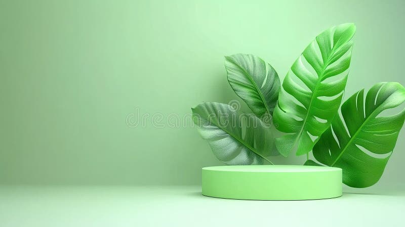 Green Pedestal, Leaves, Studio, Product Display, Background Stock ...