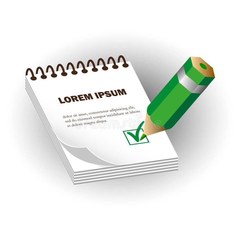 Green Pencil Drawing on the Notebook Page, Vector Illustration. Stock ...