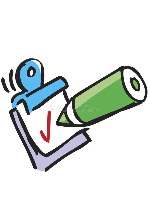 Green Pencil Writing Tick on Piece of Paper Stock Illustration ...