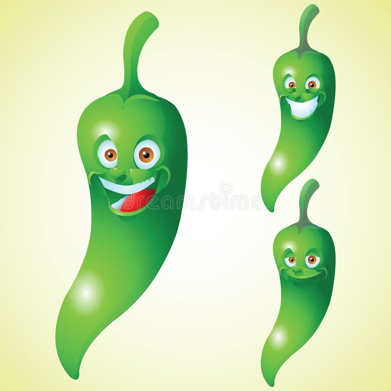 Green Pepper Face Expression Cartoon Character Set Stock Illustration ...