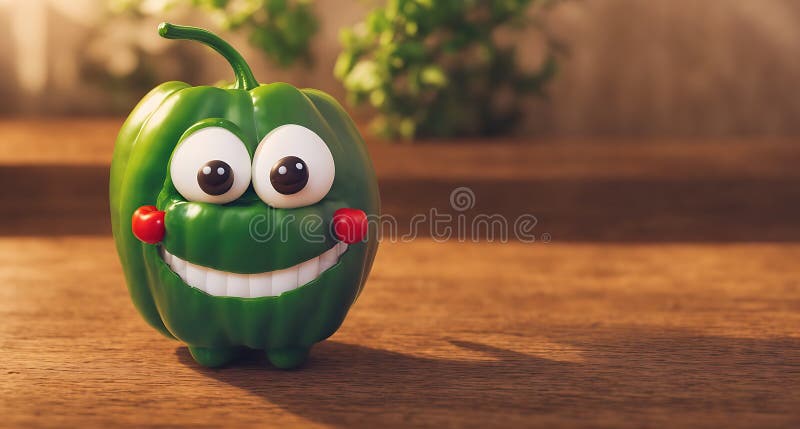 A Green Pepper with a Smiling Face on it. Stock Illustration ...