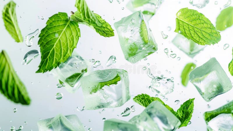 Green Peppermint Leaves in Ice Cubes Stock Image - Image of food ...