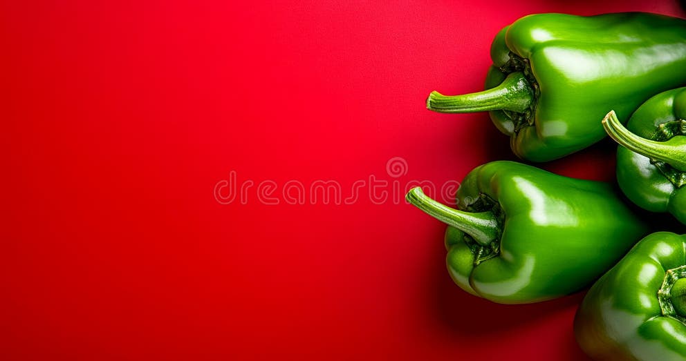 Green Peppers on Red Backdrop Stock Photo - Image of peppers, market ...