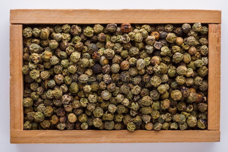 Green Peppers in Wooden Box on White Background Stock Image - Image of ...