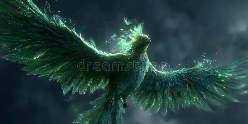 Green Phoenix Fantasy Bird Wallpaper Stock Illustration - Illustration ...