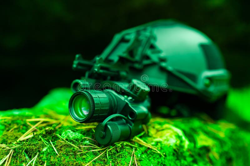 Green Phosphorus, Night Vision Device Mounted on a Military Helmet ...