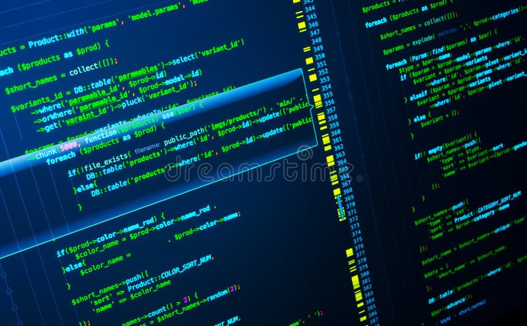 Green Php Code on Dark Blue Background in Code Editor, Macro Stock ...