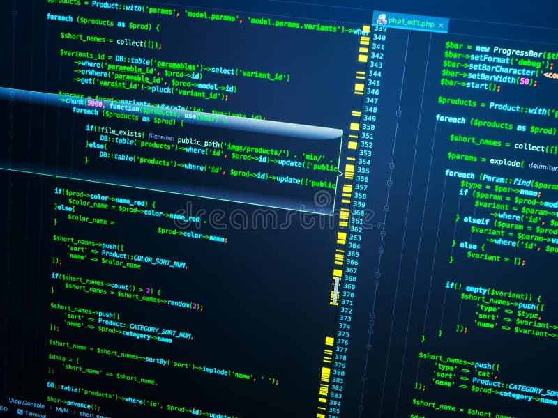 Green Php Code on Dark Blue Background in Code Editor, Macro Stock ...