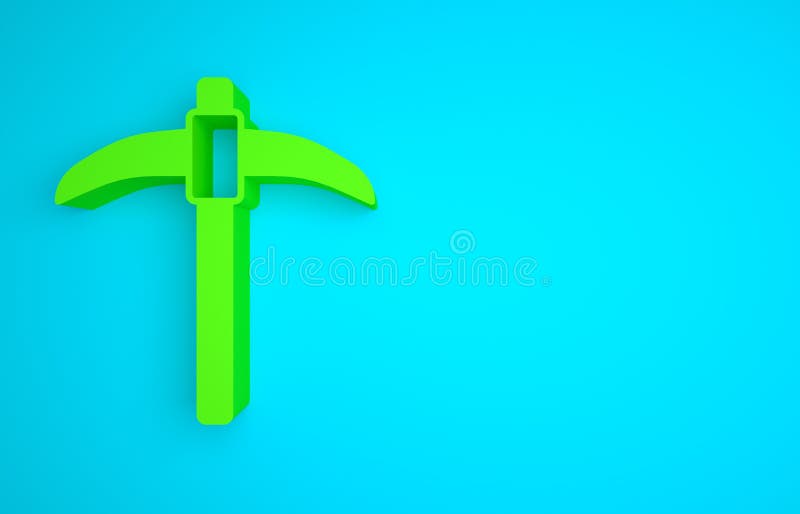 Green Pickaxe Icon Isolated on Blue Background. Minimalism Concept ...