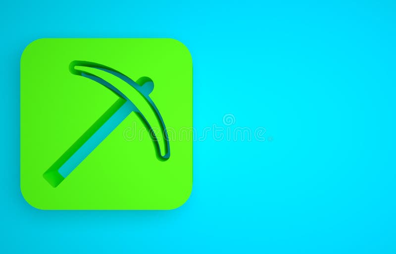 Green Pickaxe Icon Isolated on Blue Background. Minimalism Concept ...