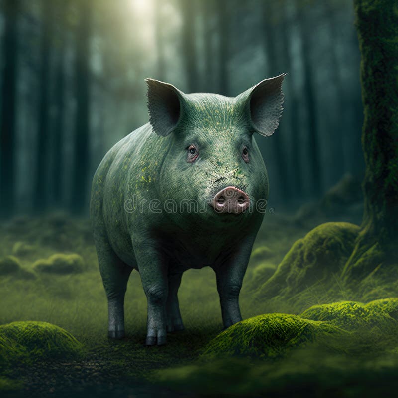 A Green Pig Standing in a Forest Clearing. Created with Generative AI ...