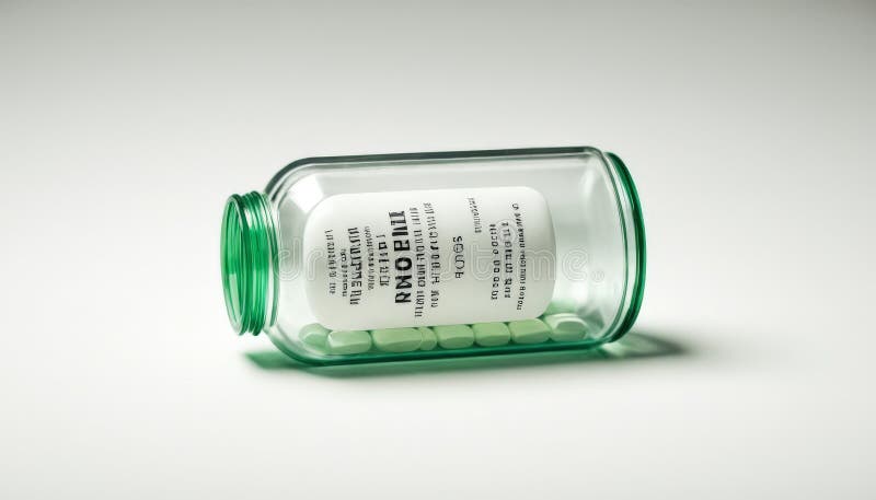 Green Pill Bottle Lying on Its Side with Scattered Tablets Stock Image ...