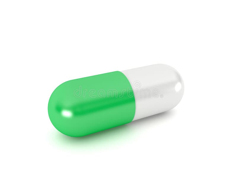 Green Pill Capsule Isolated on White Background, 3d Rendering Stock ...