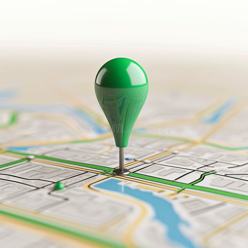 Green Pin on a Digital Map Highlighting a Location Stock Illustration ...