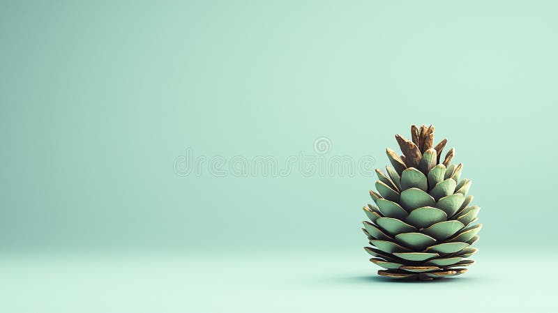 Green Pine Cone Centered on Plain Background Stock Illustration - Illustration of minimalist ...