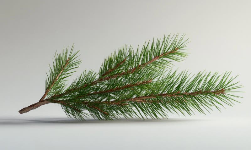A Green Pine Tree Branch is Laying on a White Surface Stock ...