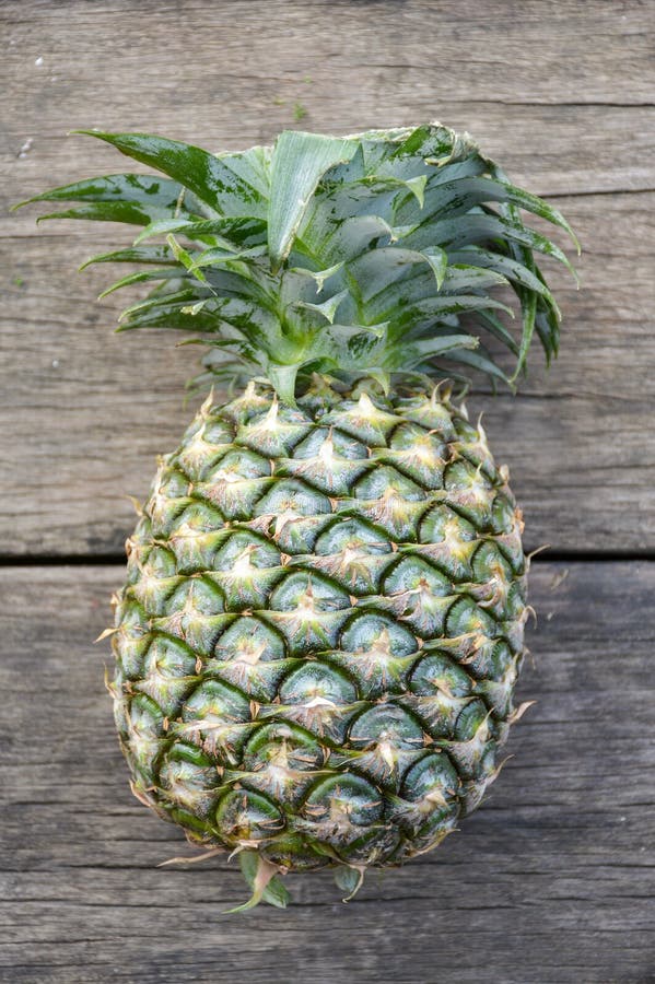 Green Pineapple Fruit on Wood Plank Stock Image - Image of sweet, fruit ...