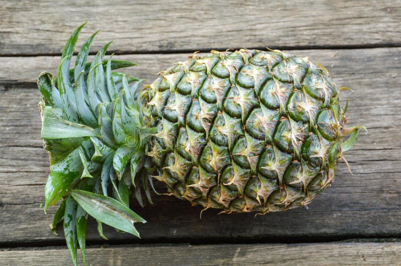 Green pineapple stock image. Image of wood, fresh, sweet - 65945367
