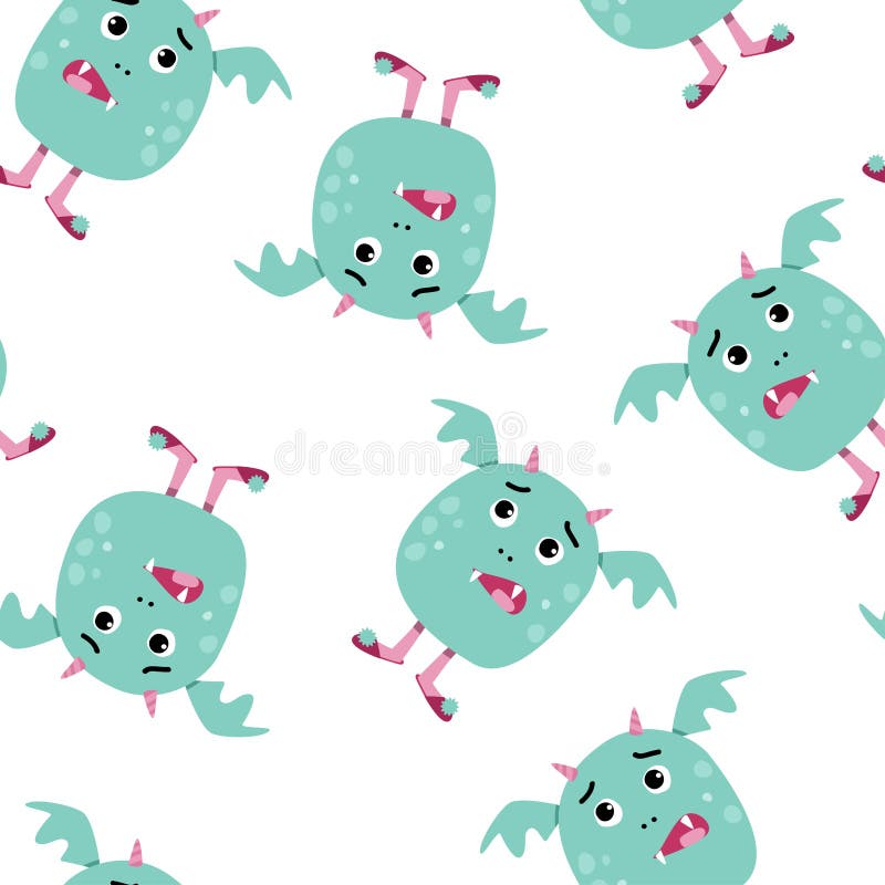Monsters Background with Cute Characters. Vector Seamless Pattern ...