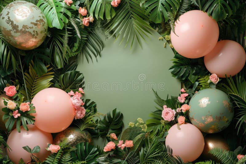 A Green and Pink Jungle Scene with a Large Green Circle in the Middle ...