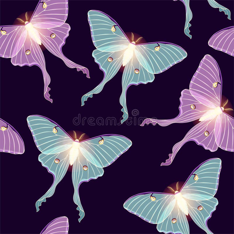 Green and Pink Moon Moth Vector Seamles Pattern Stock Vector ...
