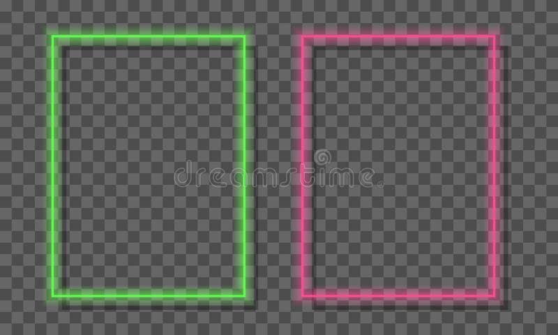 Green and Pink Neon Rectangle Frame, Sign on Transparent Background ...