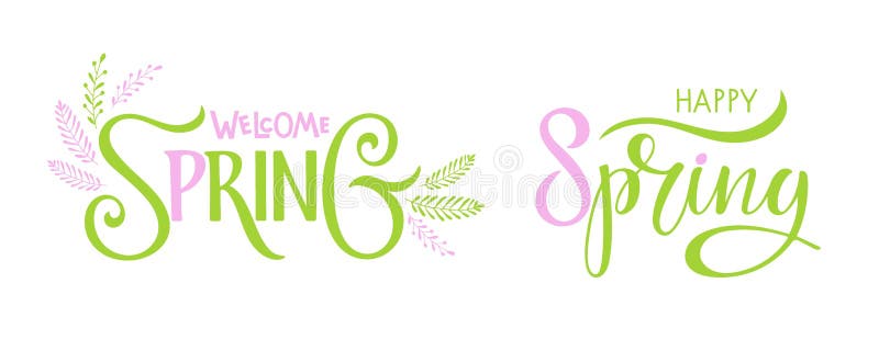 Spring Lettering with Leaves Isolated on White. Hand Drawn Design for ...