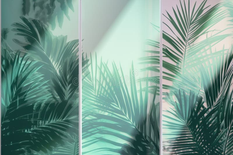 A Green and Pink Wall with a Palm Tree in the Corner of the Wall and a ...