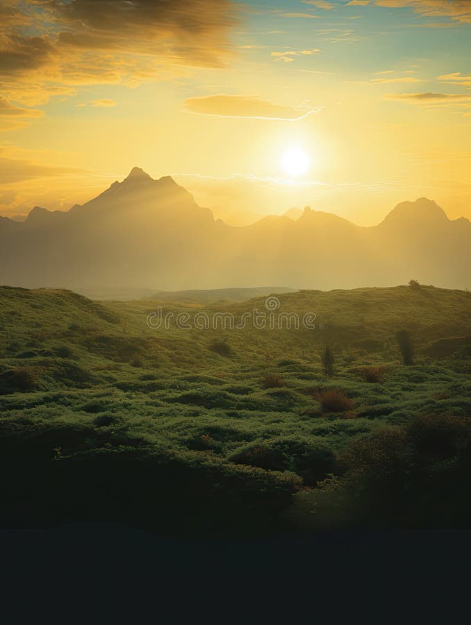 A Green Plain with Green Grass Growing Everywhere and Mountains Visible ...